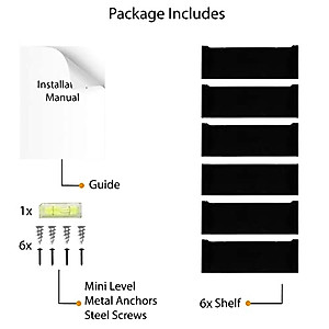 Wallniture Bali Black U Shape Floating Shelves for Wall, CD DVD Storage Shelves and Metal Bookshelf Set of 6