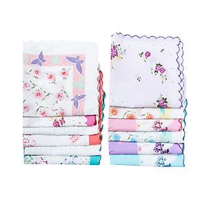 CoCoUSM Womens Vintage Floral Handkerchiefs Fabric Cotton Hankies 10PCS