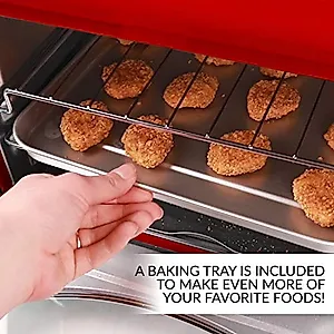Nostalgia RTOV2RR Large-Capacity 0.7-Cu. Ft. Capacity Multi-Functioning Retro Convection Toaster Oven, Fits 12 Slices of Bread and Two 12-Inch Pizzas, Built In Timer, Includes Baking Pan,Metallic Red