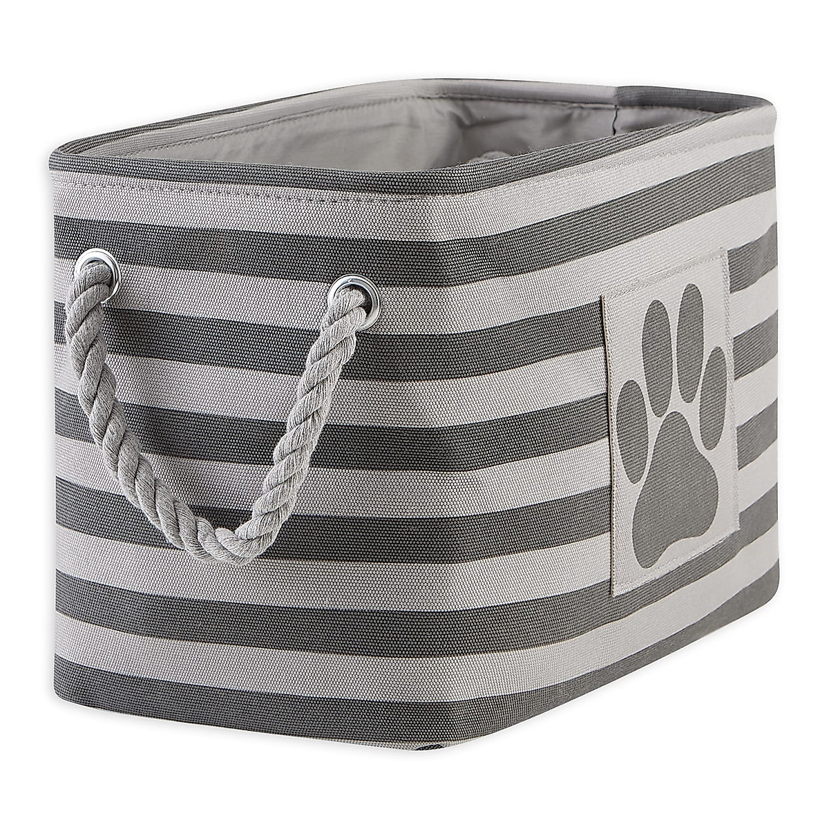 Bone Dry Pet Storage Collection Striped Paw Patch Bin, Small Rectangle, Gray