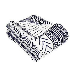 Lush Decor Hygge Geo Reversible Throw | Pattern Geometric Stripe Blanket - 60” x 50”, Navy and White
