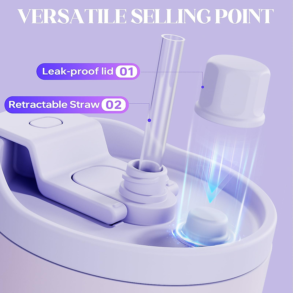 FOHGEE 40oz Tumbler with Handle and Straw Lid【Magnetic lid + Removable built-in straw】100% Leak-proof Travel Coffee Mug, Stainless Steel Insulated Cup, Keeps Cold for 24Hrs (ChillWave Purple Whirl)