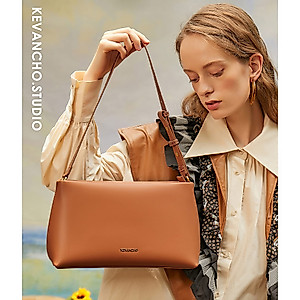 KEVANCHO Shoulder Bag for Women, Leather Purses and Handbags, Women's Fashion Tote Clutch Bag with Zipper (57 Brown)