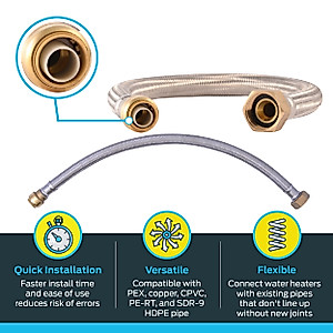 SharkBite 3/4 Inch x 1 Inch FIP x 24 Inch Stainless Steel Braided Flexible Water Softener Connector, Push To Connect Brass Plumbing Fitting, PEX Pipe, Copper, CPVC, PE-RT, HDPE, U3086FLEX24LF