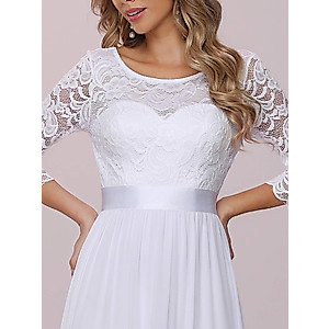 Ever-Pretty Women's Winter Long Elegant Lace A-Line Wedding Dresses for Bride White US14