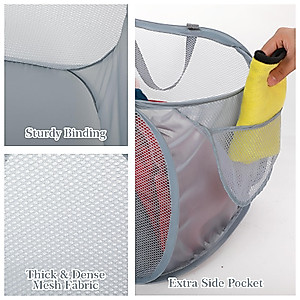 Sturdy Mesh Laundry Basket Pop Up Laundry Hamper with Handles Foldable Laundry Hamper Side Pocket Horizontal Popup Mesh Hamper Bag Removable Clothes Storage Bin for College Drom Bathroom Travel