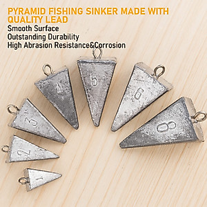 Dr.Fish 5 Pack Pyramid Sinkers Saltwater Lead Fishing Weight 1oz-32oz/2LB Triangle Surf Fishing Bank River Catfishing Pompano 2oz
