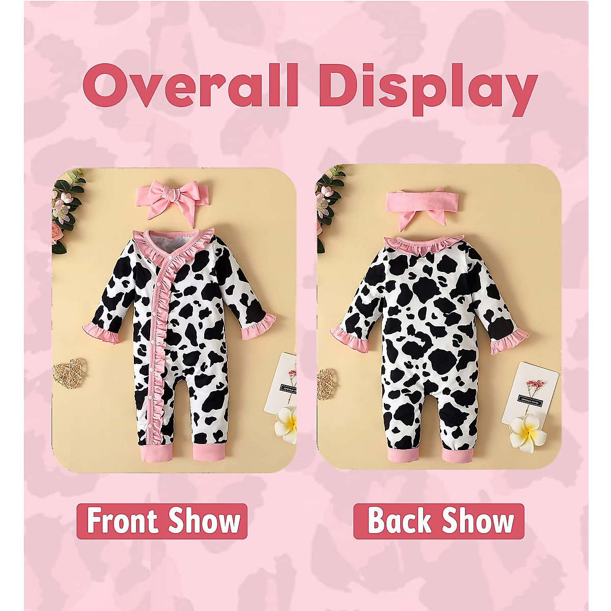 Happidoo Newborn Cow Print Clothes Romper Baby Girl Cow Outfit Jumpsuit (White,0-3 Months)