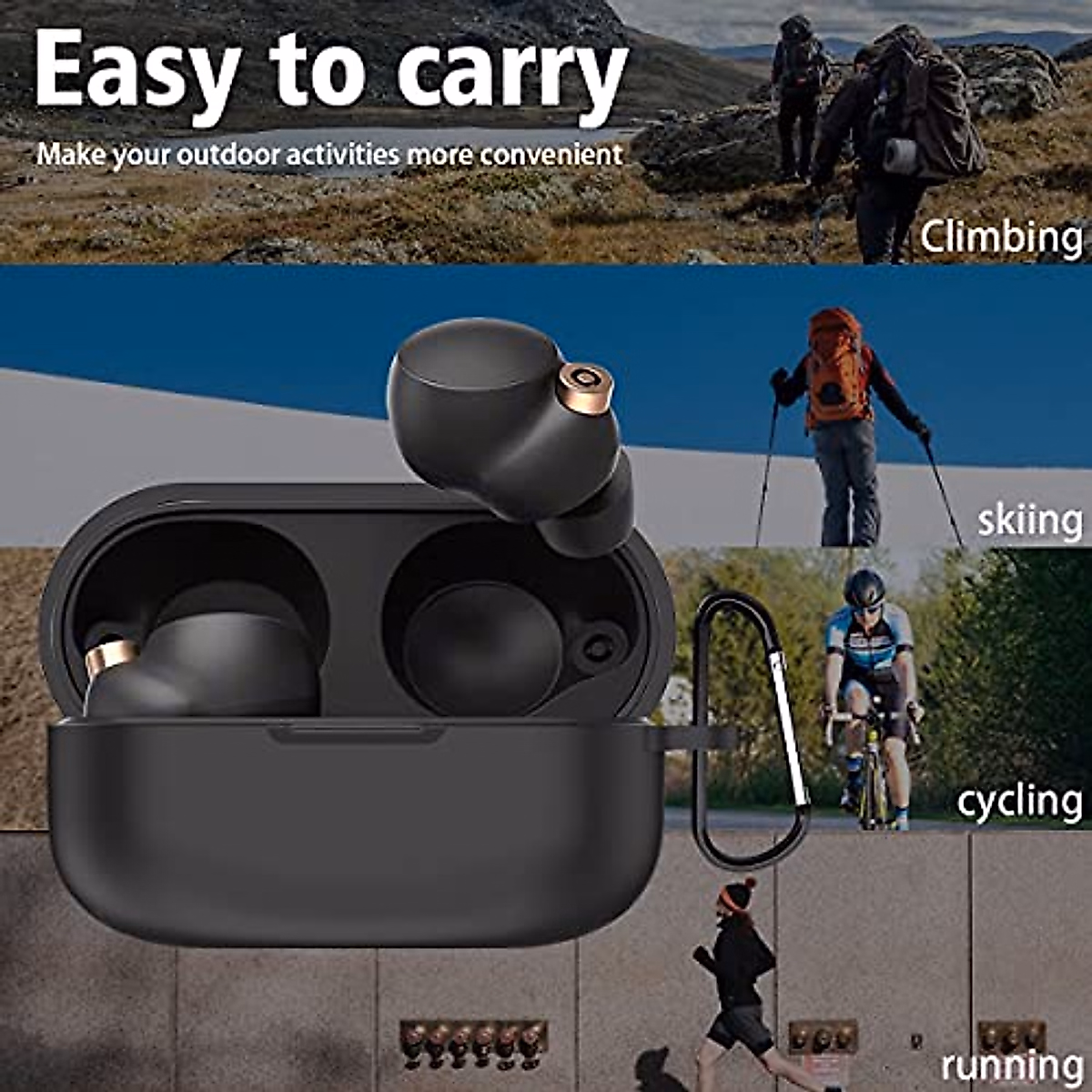 for Sony WF-1000XM4 Case Cover,Woocon 5 in 1 Soft Silicone Protective Accessories Kit Skin Sleeve for Sony WF1000XM4 True Wireless Earbuds Charging Case with Keychain/Anti-Lost Strap/Ring/Brush(Black)