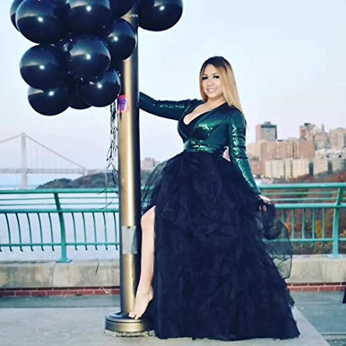 WDPL Women's Long Tulle Split Side Evening Party Skirts XXX-Large Black