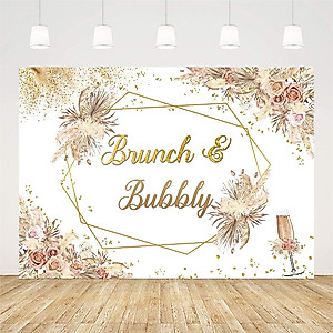 SENDY 7x5ft Boho Brunch and Bubbly Backdrop Bridal Shower Party Decorations Supplies Wedding Bachelorette Banner Bohemia Floral Pampas Gold Champagne Photography Background Cake Table Photo Booth Prop