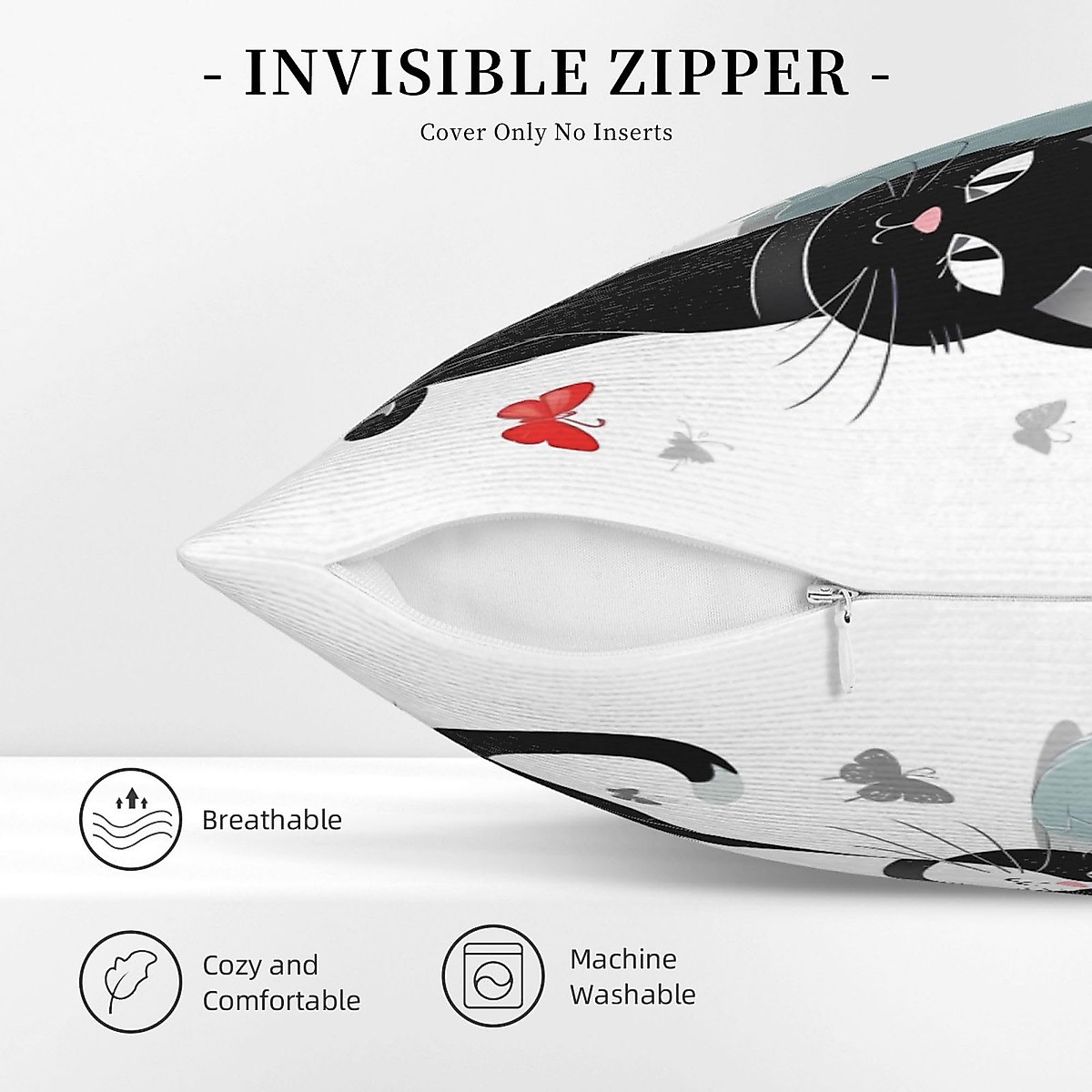 DOFFO Black and White Cats Printed Fall Throw Pillow Covers 16x16 Soft Corduroy Decorative Throw Pillows Covers Cushion Case for Spring Christmas Sofa Living Room Couch Bedroom