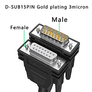 JUXINICE DB15 Male to Male Cable Foil Shielding and Tinned Copper Braid 5 Foot Black D-SUB 15 PIN RS232 Serial Cable 26AWG (5feet /1.5M, Male to Male)