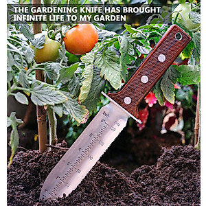 AKAKD Gardening Hori Hori Garden Knife - Gardening Knife,Soil Knife, Serrated Side Weeding Knife,Digging Knife,Garden Knives with Sheath,Full Tang Hori Hori Knife
