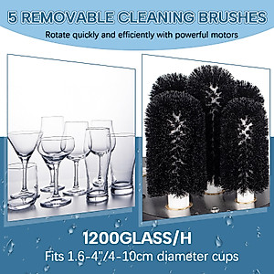 Duraaamo 5-Brush Electric Glass Washer 1200 Cups/H, Upright Five Brush Electric Glass Washer Wine Glass Cleaning Machine Bar Glass Washer for Wine Glass Beer Cup, Bar Kitchen Café 1/3HP 120-240V