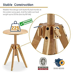 EVANIDEAS 22 inches Round Wood Cocktail Bar Table,Tall Bistro Pub Table,Adjustable 21.6''-37'' Height for Kitchen, Dining Room,Living Room,Easy Assembly,Wobble-Free,Natural.