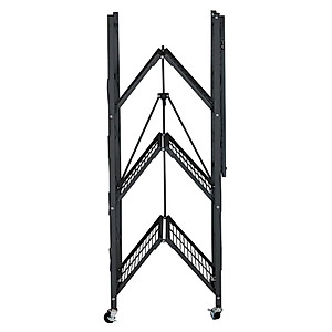 Origami 4 Tier Folding Storage Powder Coated Steel Garage Shelving Unit Indoor Home Portable Organizer Rack with Wheels, Set of 2, Black