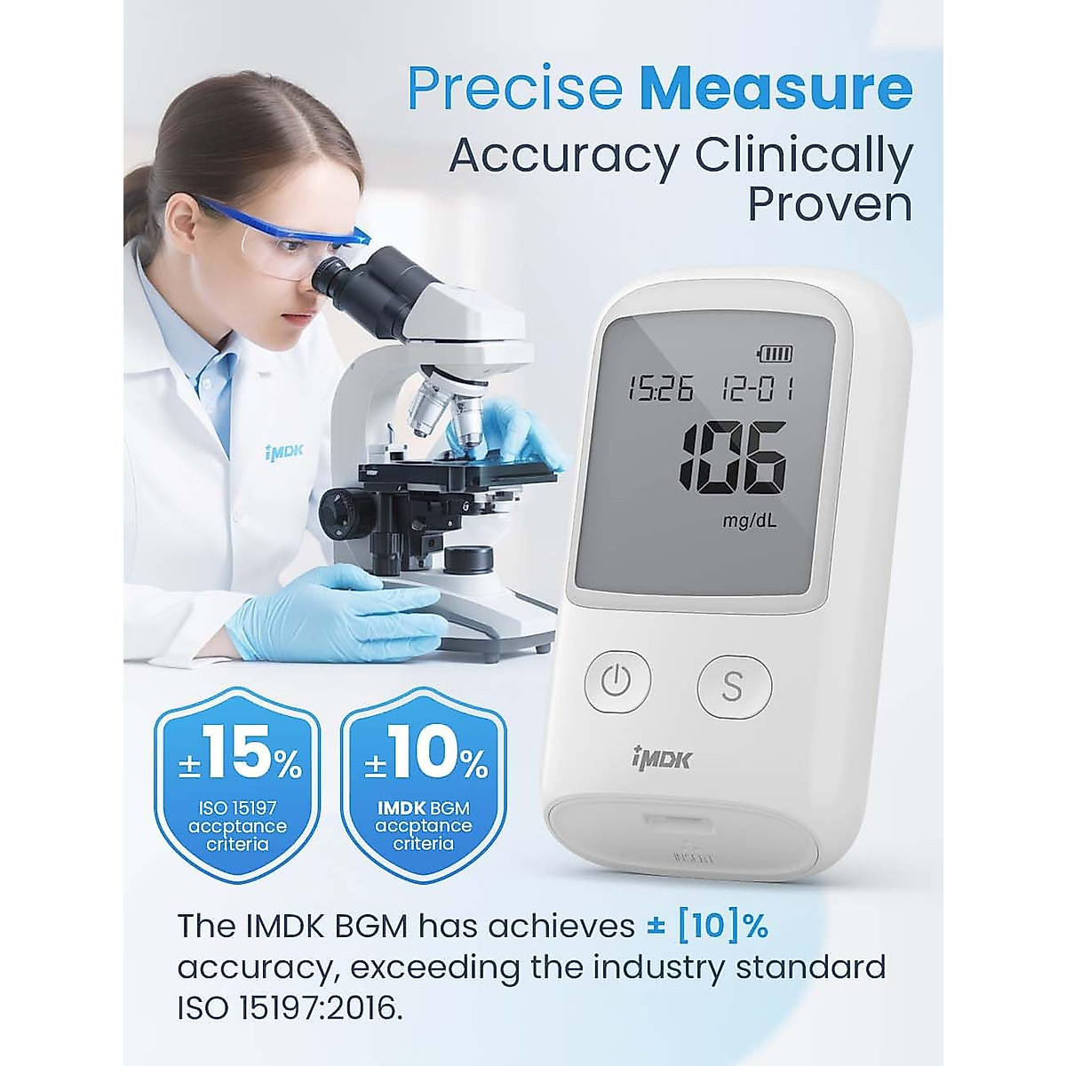 IMDK GLU-T1 Blood Glucose Test Strips for use with IMDK Diabetes Sugar Testing Meter (No Coding Required, 100 Count) White