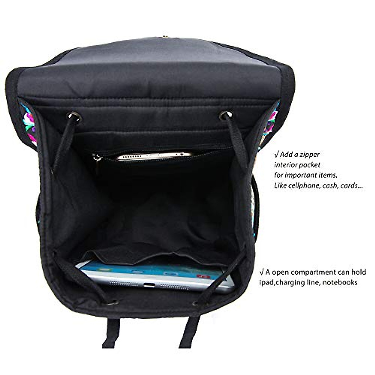 Goodhan Vintage Embroidered Women Backpack Ethnic Travel Handbag Shoulder Bag