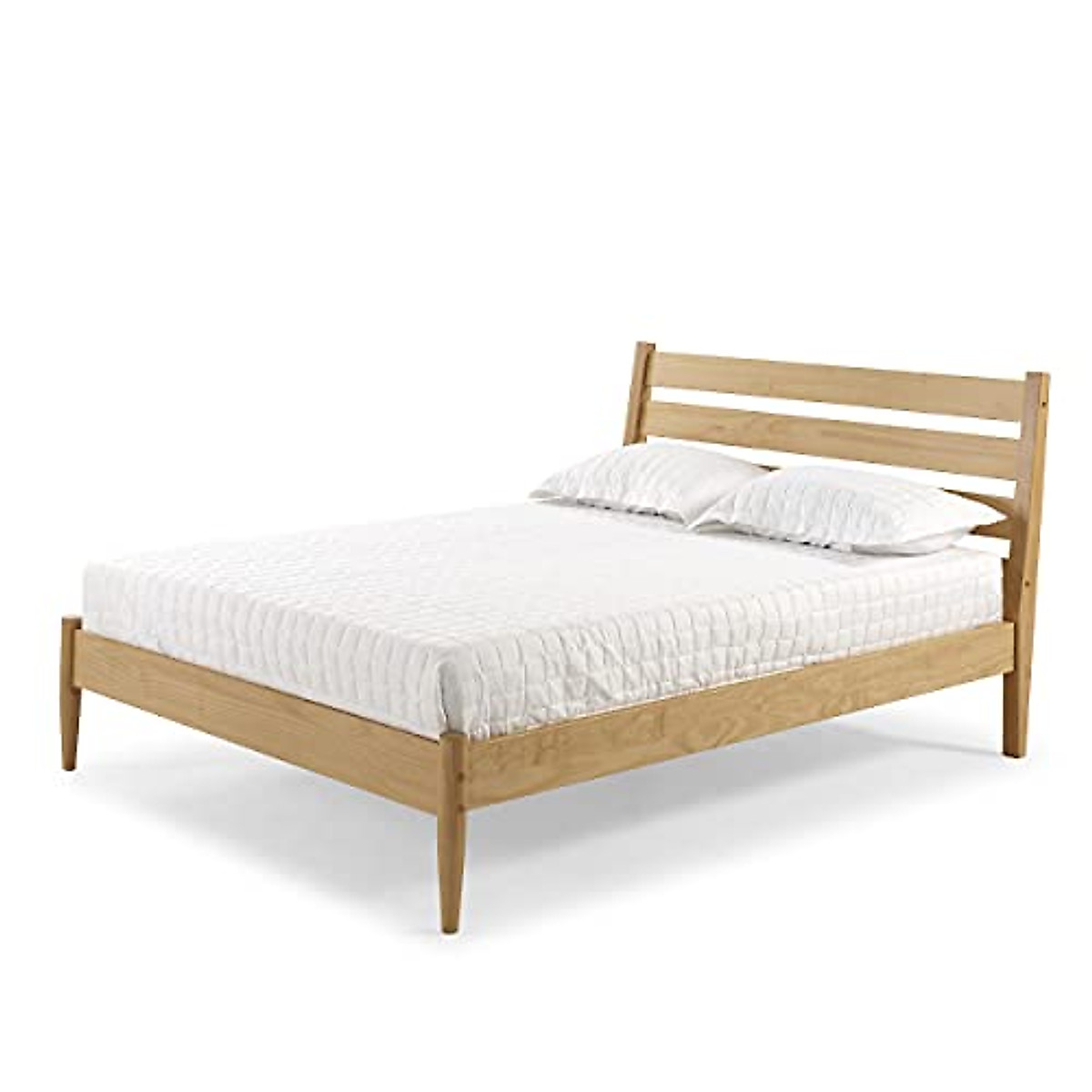 Camaflexi MidCentury Platform Bed / Solid Wood / No Box Spring Needed, Mattress Support: 12 Slats, 3 Center Supports and 2 Support Legs/ Scandinavian Oak, Queen.