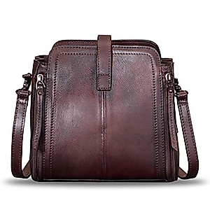 Genuine Leather Crossbody Bag for Women Vintage Handmade Satchel Purse Handbag with Removable Top-Handle Strap (Coffee)