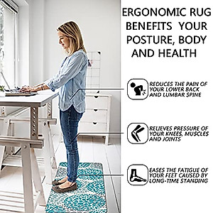 Homcomoda Kitchen Rugs Set Anti Fatigue Kitchen Floor Mat Easy to Clean 2Piece Non Slip Comfort PVC Leather Heavy Duty Standing Mats Indoor Outdoor(17.3"×28" and 17.3"×47")