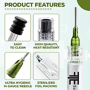 TFE 10 Pack Borosilicate Glass Luer Lock Syringe 1ml Capacity Reusable Glass Syringes - Use for Arts and Crafts, Thick Liquids, Oils, Vet, Glue, Lab, Ink with 14GA Blunt Tip Pet Safe Needles