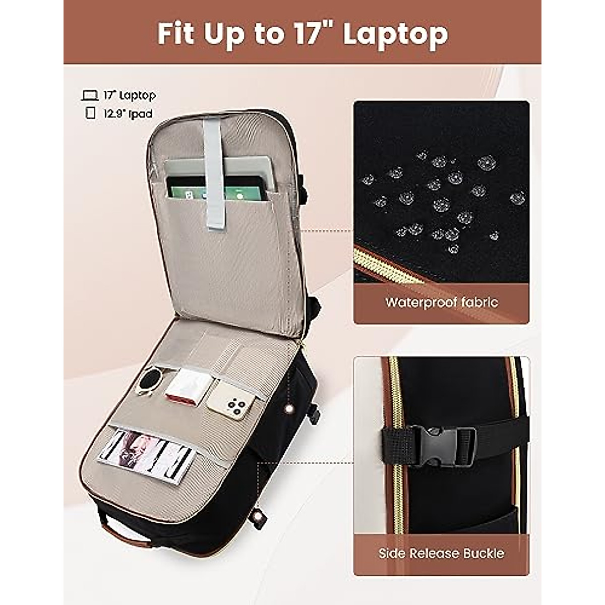 LOVEVOOK Large Travel Backpack for Women & Men, 40L Carry on Backpack for Airplanes, TSA Personal Item Travel Bag fits 17" Laptop, Waterproof Travel Essentials Airline Approved with 3 Packing Cubes