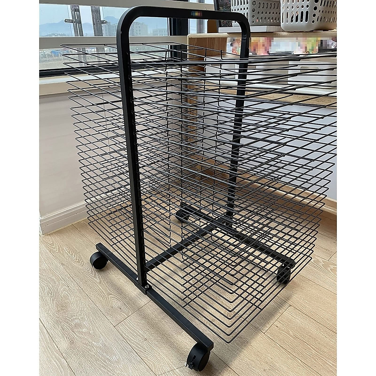 JIAHESHYP Art Drying Rack for Artist Painting Panels, A3 Paper & Prints, Metal Steel Double Sided 50 Wire Shelves Drying Rack Artwork Organizer for Classroom, Art Studios and Home Use, Black