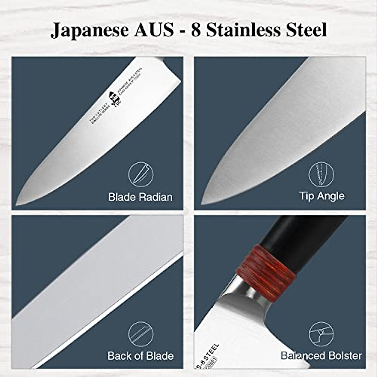 TUO Chef Knife 8 inch Kitchen Knife Cooking Knife Chef's Knife Pro Japanese Gyuto Knife for Vegetable Fruit and Meat, AUS-8 High Carbon Stainless Steel with Ergonomic Handle Gift Box, Ring Lite Series