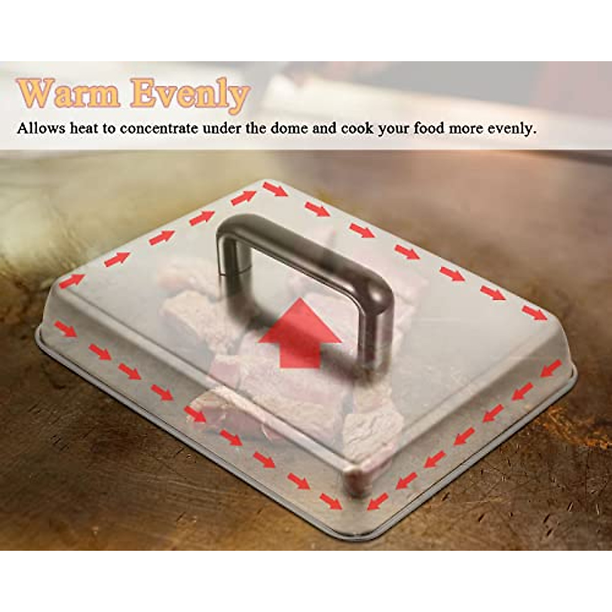 MOASKER 14 Inch Rectangular Melting Dome & Grill Press Kit for Blackstone Accessories, Stainless Steel Cheese Basting Cover and Cast Iron Bacon Burger Press for Flat Top Griddle Grill