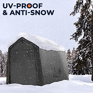 PEAKTOP OUTDOOR 6x8 ft Heavy Duty Anti-Snow Storage shelter, Waterproof Portable Storage Shed with Front and Rear Roll-Up Zipper Entry Doors and 2 Roll-Up Side Windows, Gray