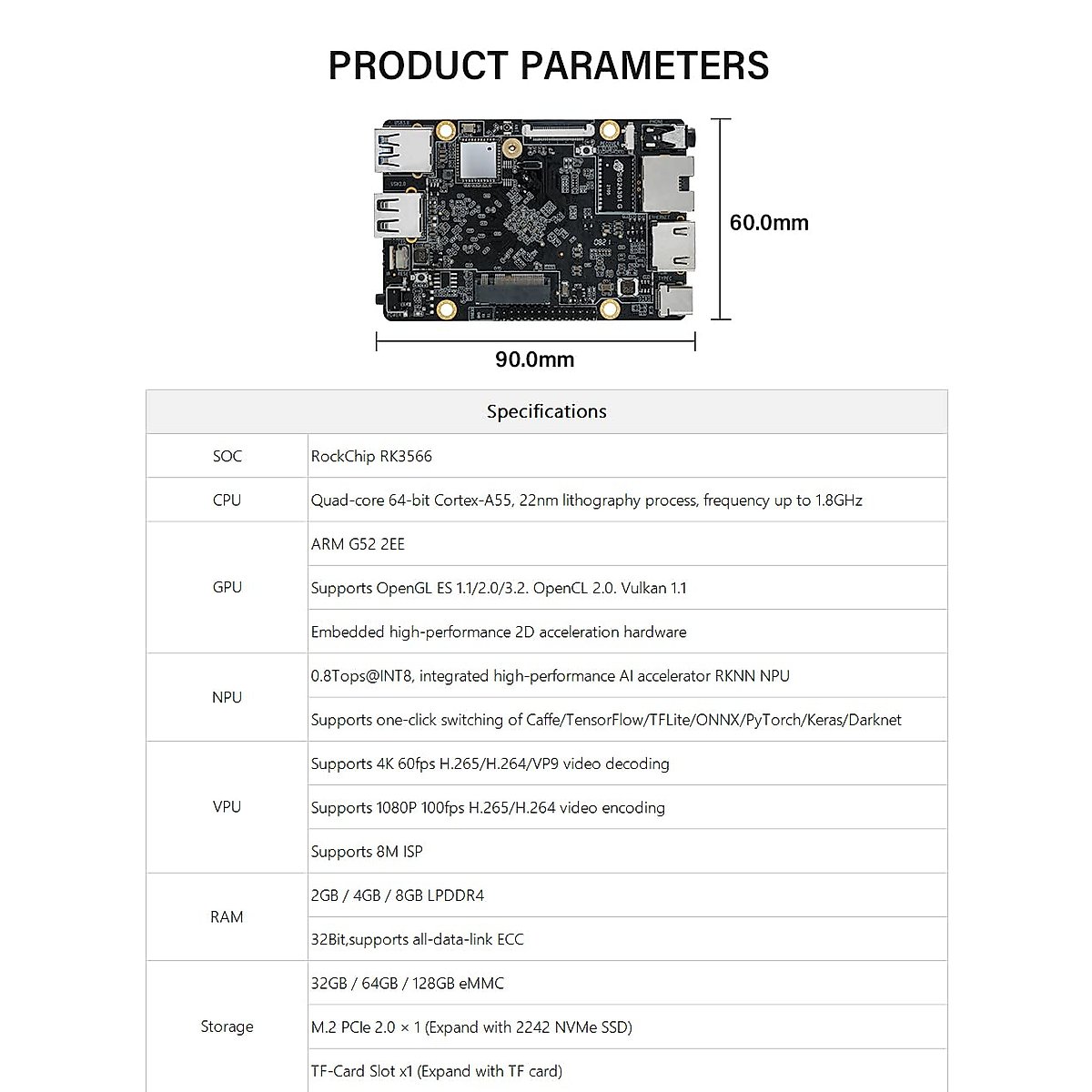 Firefly ROC-RK3566-PC Rockchip RK3566 4GB RAM Single Board Computer Support Caffe/TensorFlow and Geek System