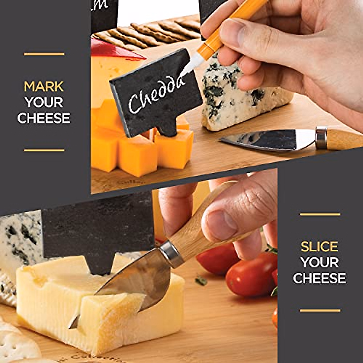 Large Charcuterie Board Gift Set - Bamboo Cheese Board and Knife Set - Wooden Cheese Board Platter - Meat/Cheese Cutting Board with 4 Cheese Knives - Mothers Day Gifts, Housewarming, Wedding Gift