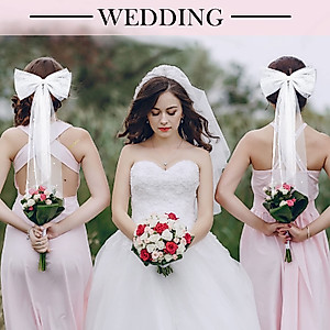 Juinte Bridal Hair Bow Veil Bachelorette Party Pearl Hair Clip Wedding Veil Bride Accessories Bridesmaid Favors Large Bow with Barrette Bachelorette Party Decorations (White, Pearl)