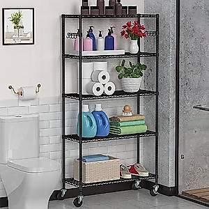 5 Tier Wire Shelving with Wheels,Ecoyomi Metal Shelves for Storage Heavy Duty,Garage Shelving,Shelving Units and Storage,Metal Shelf for Restaurant Garage Pantry Kitchen Garage Rack(14D x 36W x 75H)