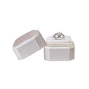 BLUTETE Octagon Square Ring Box Wedding Engagement Ring Set Keepsake Box Bridal Photo Gift Box (Champagne)