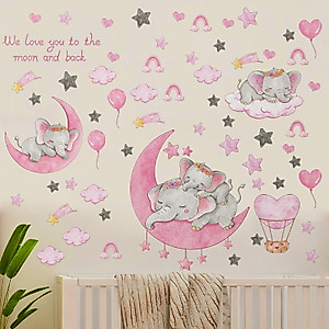 Suplanet Baby Girl Nursery Wall Decor, Elephant Nursery Wall Decal, Moon and Stars Nursery Decor, Baby Nursery Decor Girl, Baby Elephant Nursery Decor, Baby Room Decor Girl, Nursery Wall Stickers