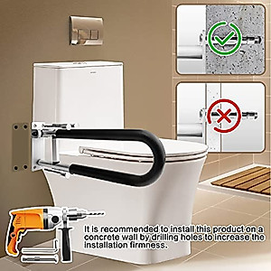Flip Up Grab Bar for Bathroom, U-Shaped Aluminium Alloy Toilet Safety Rail for Elderly, Toilet Grab Bar for Wall, Non-Skid Toilet Handicap Grab Bar Handicap Rail for Home Hotel Pregnant