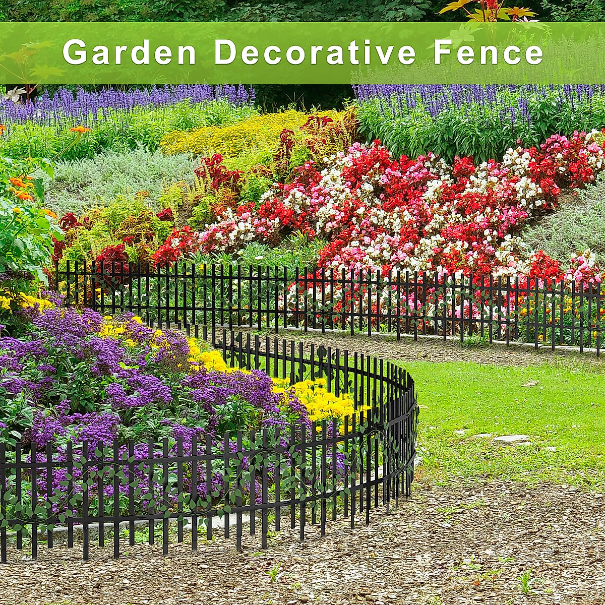 10 Pack Garden Fence Bamboo 10.4 ft (L) x 22.2 in (H) Decorative Garden Fence Animal Barrier Border for Small Rabbit Dog Flower Bed Edging Landscape Fencing for Yard Patio Outdoor, Black