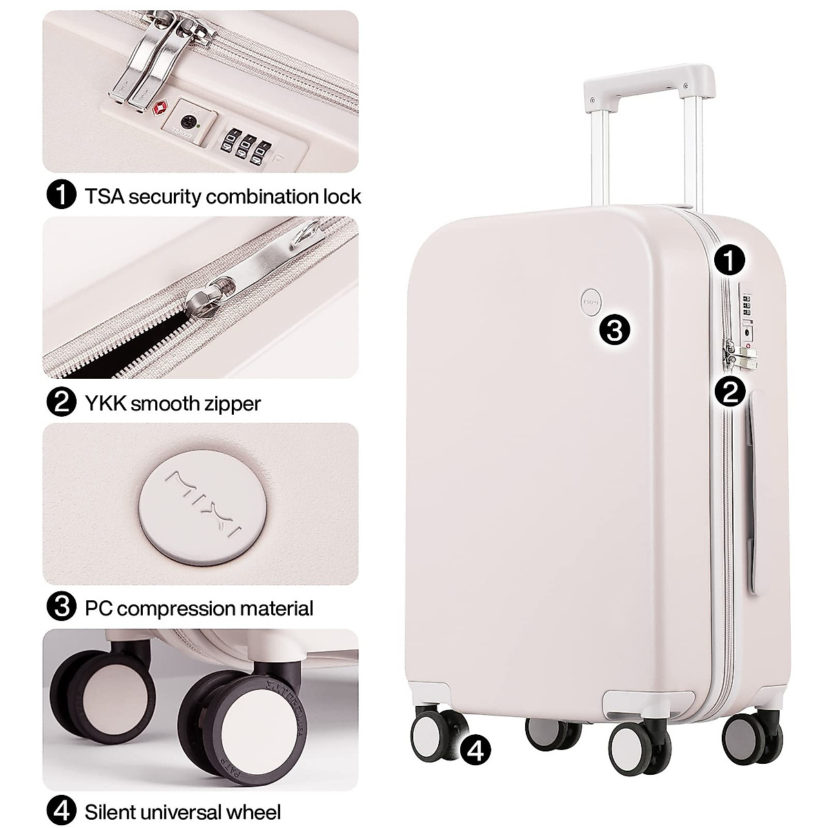 Upgrade Luggage Sets PC Lightweight Hardshell Suitcases with Spinner Wheels, 2 Piece Set with Cover 20in24in, Off White(Slight Pink)
