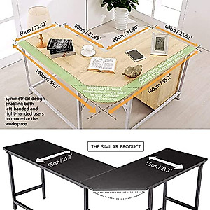 TOPSKY L-Shaped Desk Corner Computer Desk 55" x 55" with 24" Deep Workstation Bevel Edge Design (Oak)
