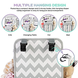 Hanging Diaper Caddy Organizer, Playard Nursery Organizer, Nursery Organizer Baby Diaper Caddy, Diaper Stacker for Changing Table, Crib, Baby Shower Gifts for Newborn, Chevron (Large, Chevron)