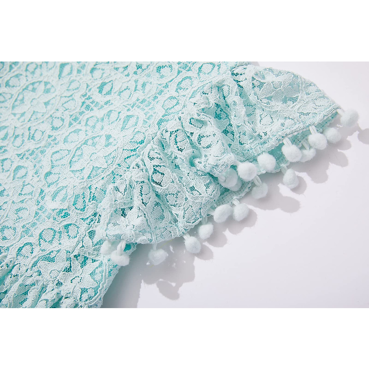 Csbks Toddler Girls Cute Pompoms Lace Floral Elegant Retro Swing Party Dress Blue-Green 130