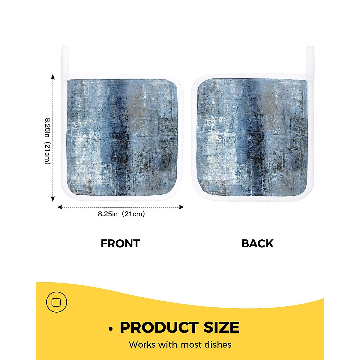 Carosoffe Blue Grey Modern Pot Holders Set of 2 Heat Insulation, Gray Abstract Art Oil Painting Hot Pads & Potholders for Kitchen, Retro Blue Smear Farmhouse Oven Mitts for Baking Cooking Barbecue