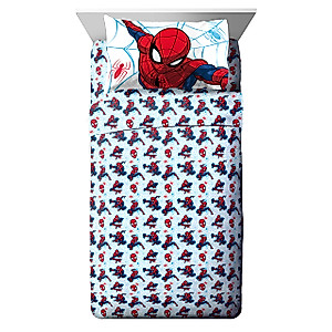 Jay Franco Marvel Spiderman Webtastic 4 Piece Toddler Size Bed Set – Super Soft Microfiber Bed Set Includes Toddler Size Reversible Comforter & Sheet Set Bedding (Official Marvel Product)
