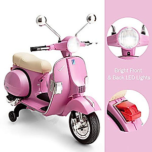 Costzon Kids Vespa Scooter, 6V Rechargeable Ride on Motorcycle w/Training Wheels, Key Switch, Music Horn Lights, Forward/Reverse, ASTM Certification, Gift for Children Boys Girls (Pink)
