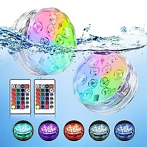 WHATOOK Underwater Submersible LED Lights for Bath tub Waterproof Battery Operated Remote Control Wireless LED Lights for Hot Tub, Pond, Pool, Fountain, Waterfall, Aquarium, Party, Vase Base, 2 Pack