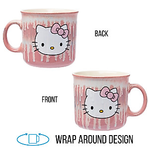Silver Buffalo Sanrio Hello Kitty Pink Bow Reactive Glaze Ceramic Camper Mug, 20 Ounces