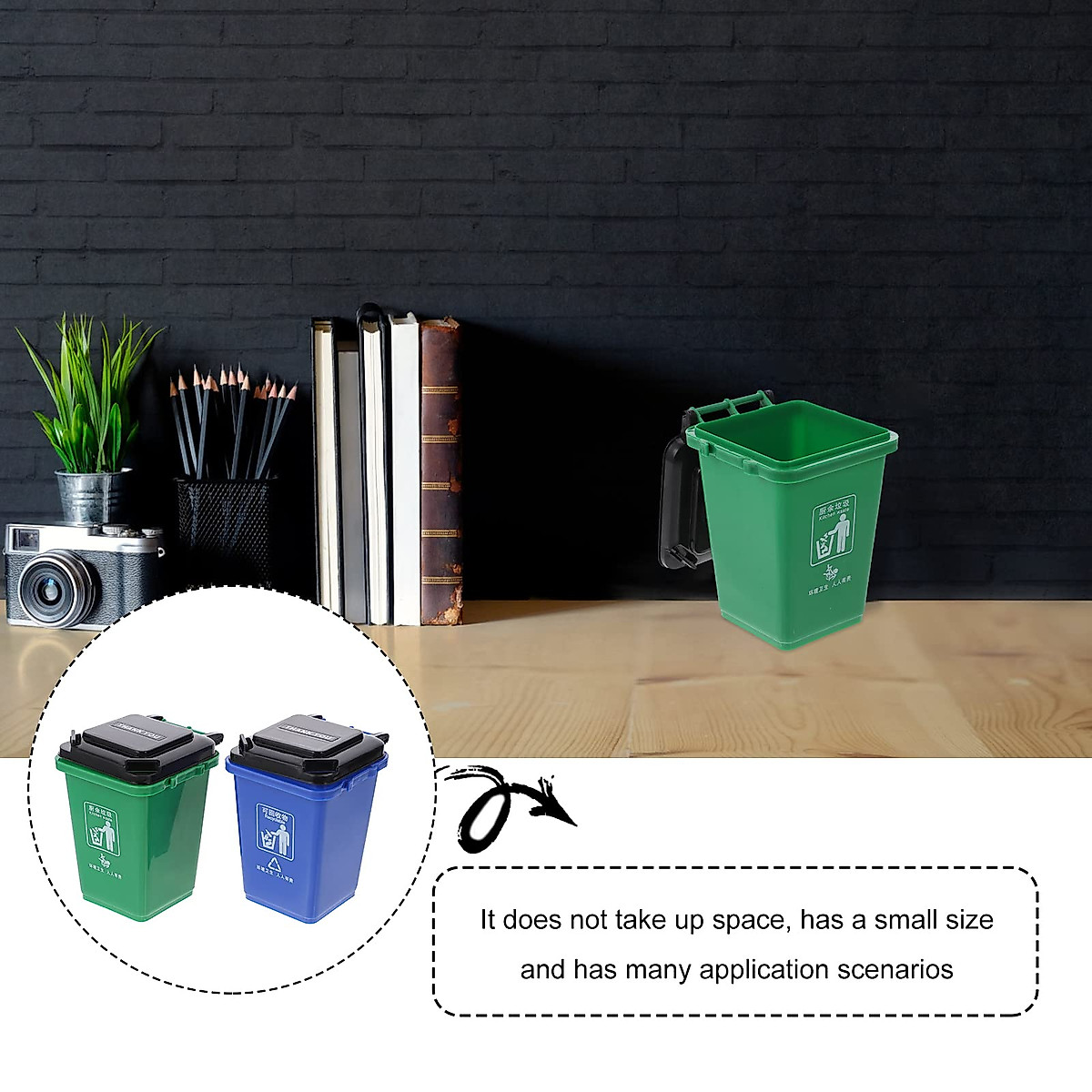 2PCS Mini Curbside Trash and Recycle Can Set/Pencil Cup,Creative Dust Bin Supplies Holder(Blue + Green)
